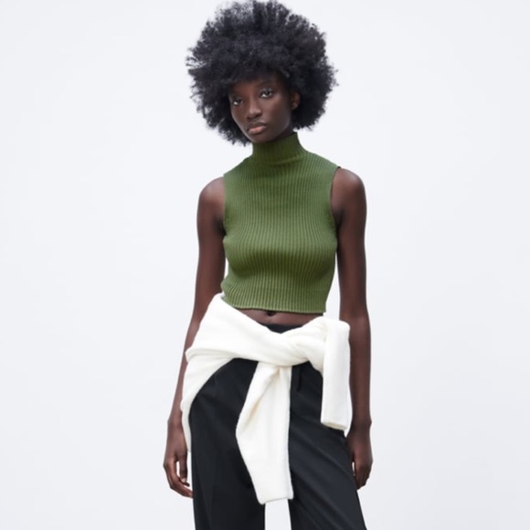 Zara | Tops | Zara Khaki Ribbed Knit Top | Poshmark